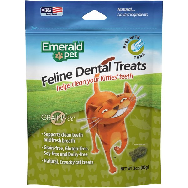 EMERALD PET Feline Dental Catnip Flavor Grain-Free Cat Treats, 3-oz bag ...