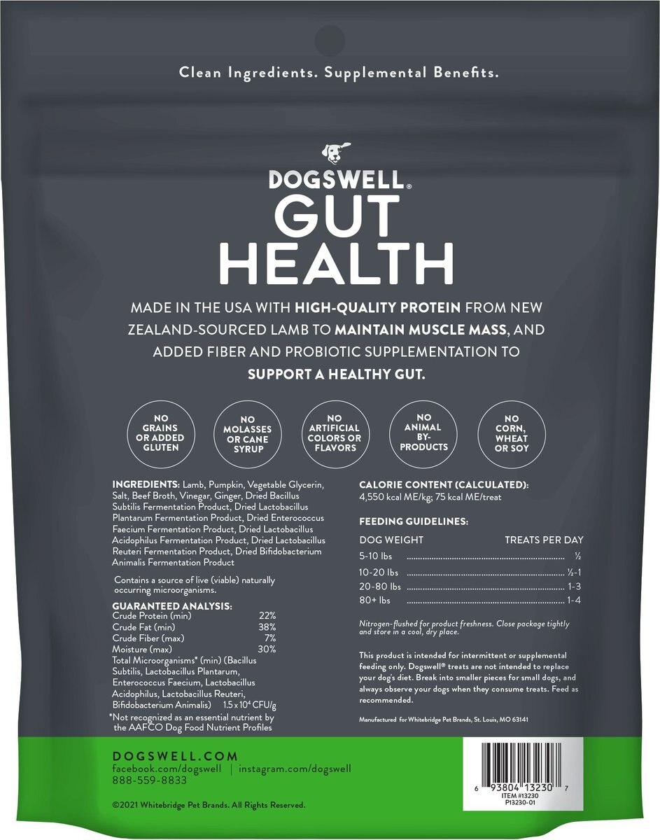 DOGSWELL Gut Health Lamb Recipe Jerky Dog Treats, 10-oz bag - Chewy.com