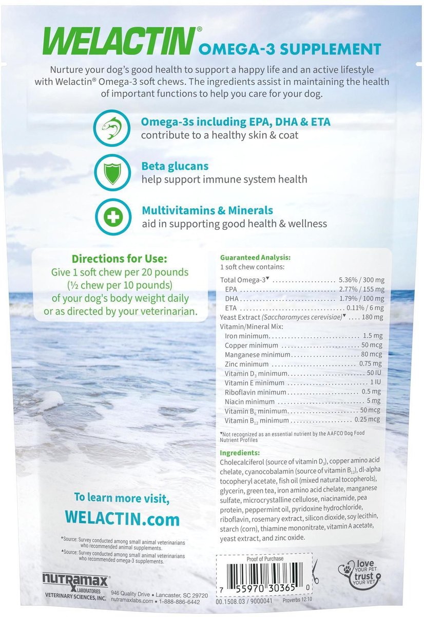 NUTRAMAX Welactin Daily Omega-3 Soft Chews Skin & Coat Supplement for ...