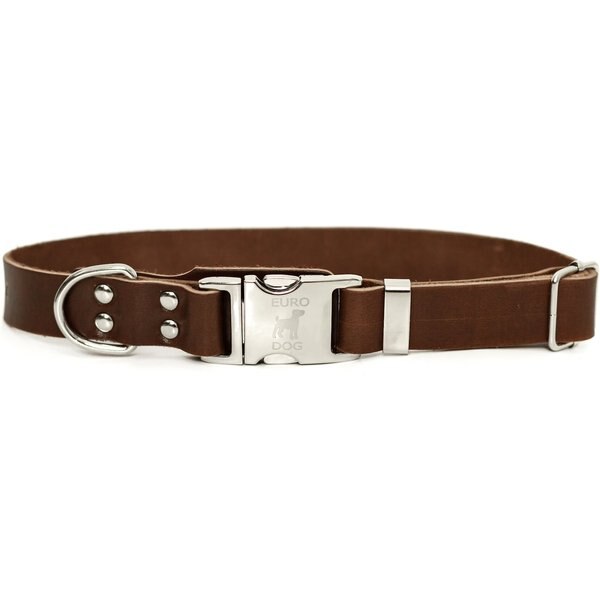 EURO-DOG Quick Release Leather Dog Collar, Bark Brown, X-Large: 16 to ...