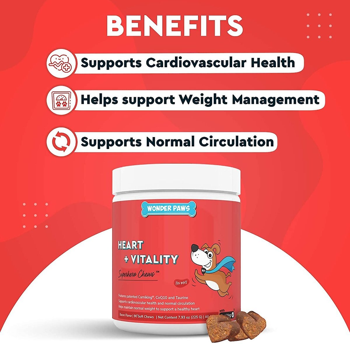 WONDER PAWS Cardio Support Soft Chews Supplement for Dogs, 90 count ...