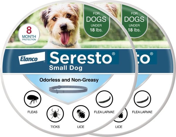 SERESTO Flea & Tick Collar for Dogs, up to 18-lbs, 2 Collars (16-mos ...