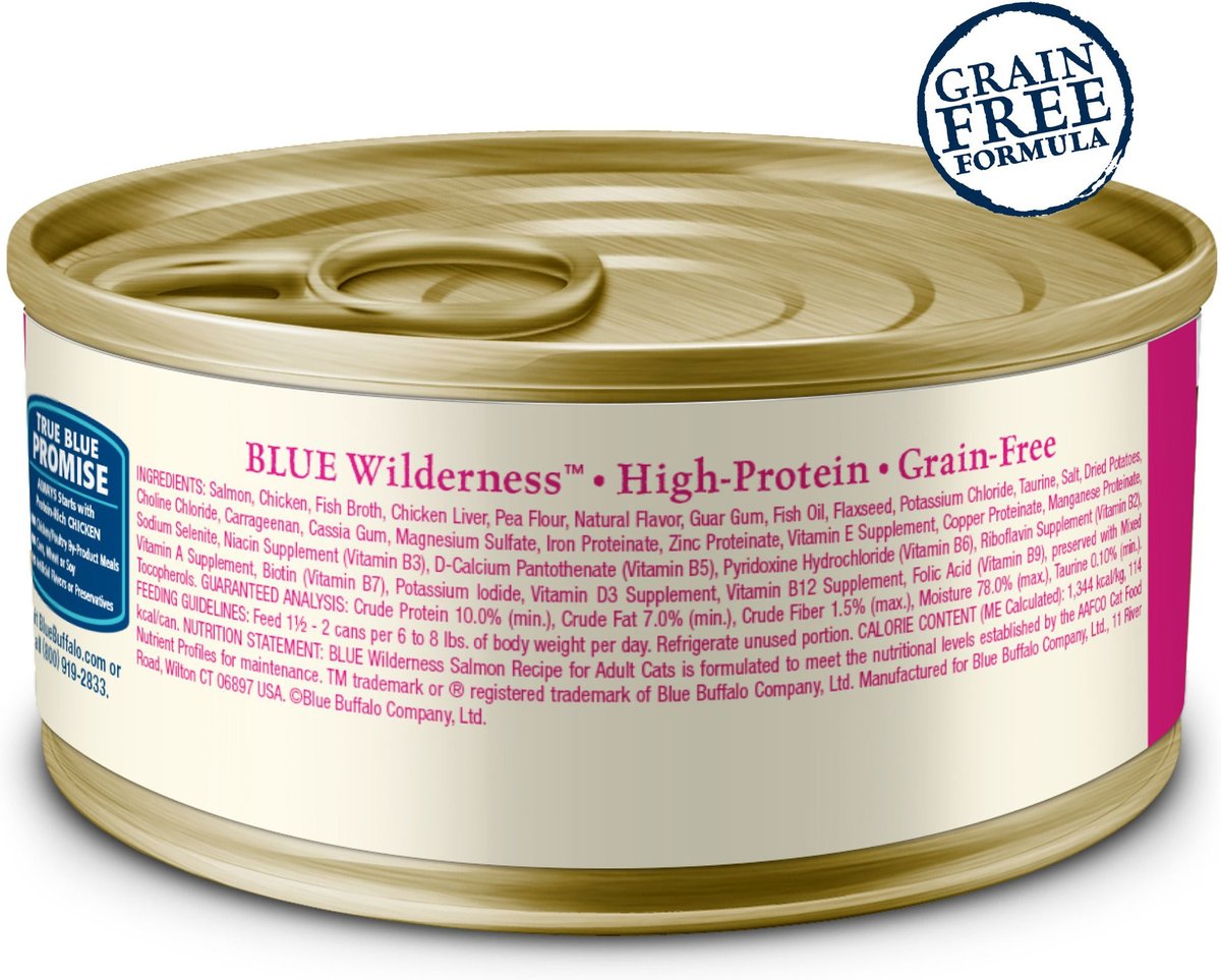 BLUE BUFFALO Wilderness Salmon Grain-Free Canned Cat Food, 5.5-oz, case ...