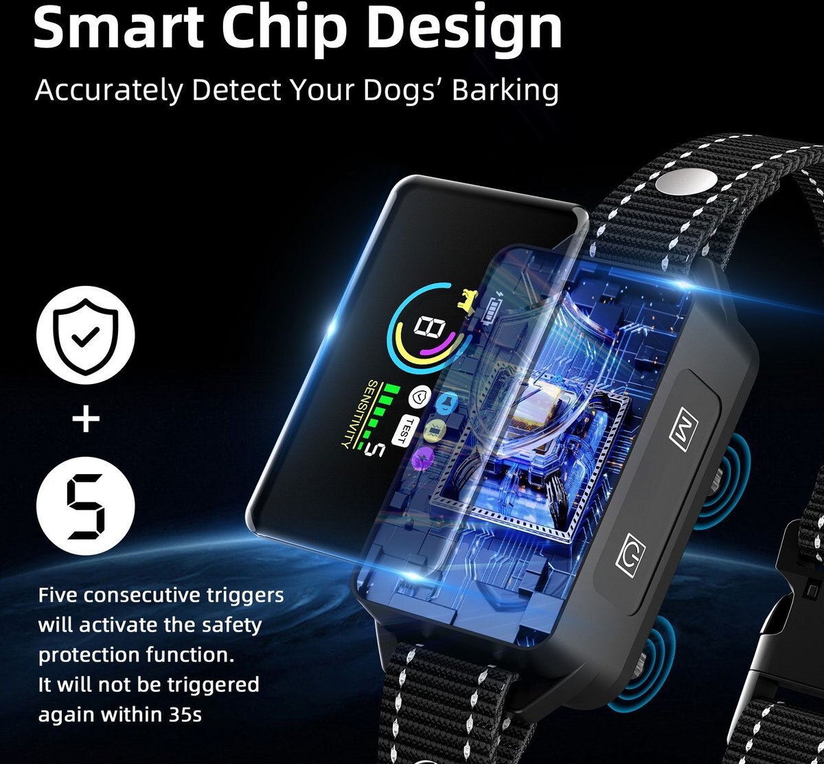 BOUSNIC Smart Bark Collar Waterproof Automatic Bark Control Dog Training Collar, Black - Chewy.com