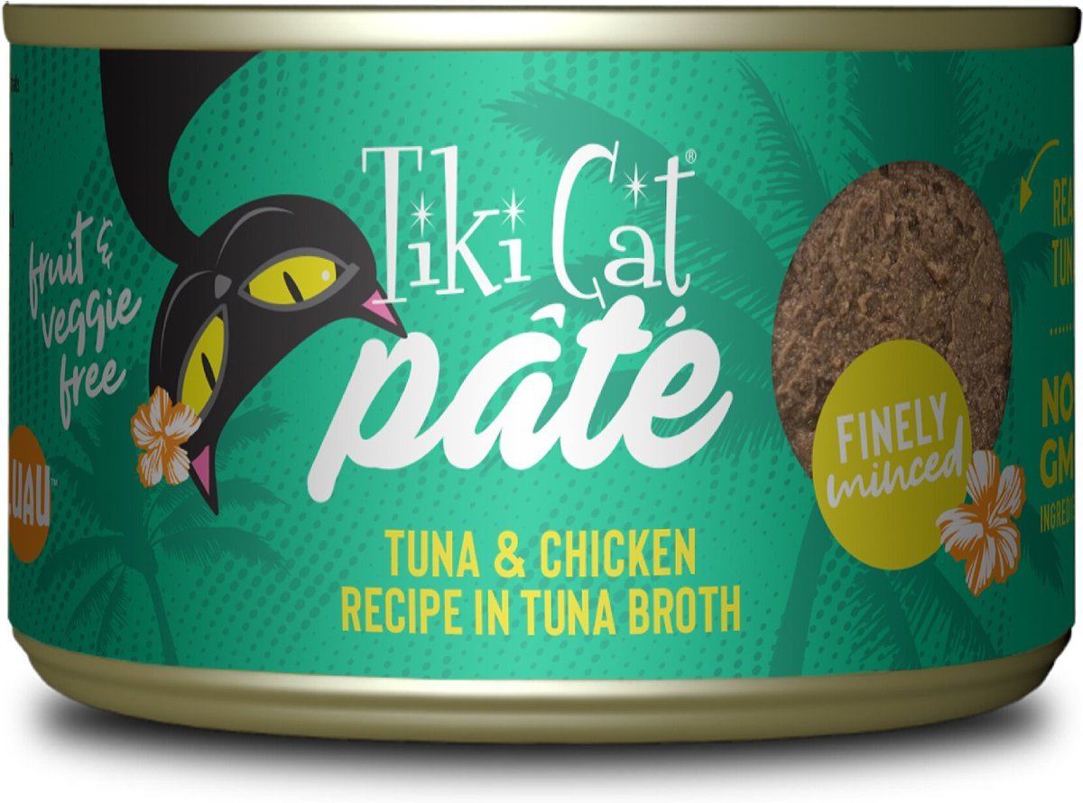 TIKI CAT Luau Ahi Tuna & Chicken Pate Wet Cat Food, 5.5-oz can, case of ...