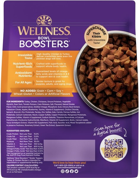 WELLNESS Bowl Boosters Tender Turkey & Chicken Dog Food Topper, 2-lb ...