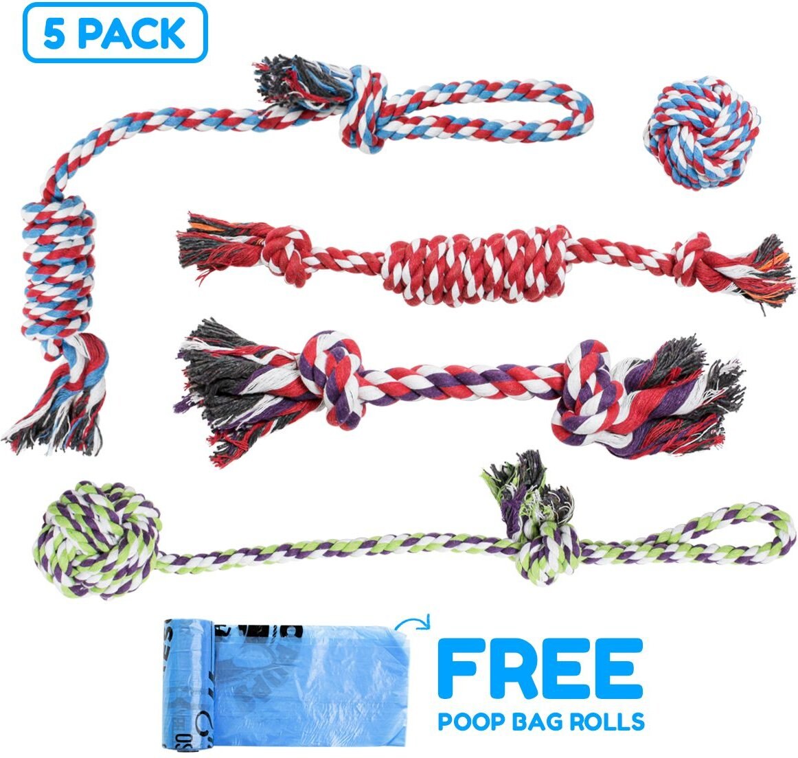 PACIFIC PUPS RESCUE Rope Dog Toy Variety Pack, 5 count - Chewy.com