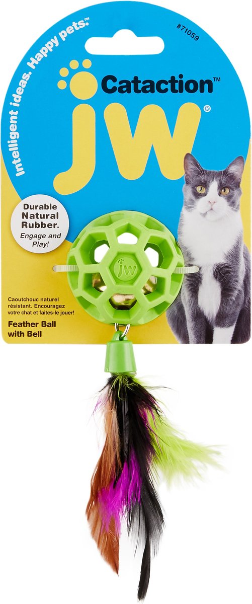 JW PET Cataction Feather Ball with Bell Cat Toy - Chewy.com