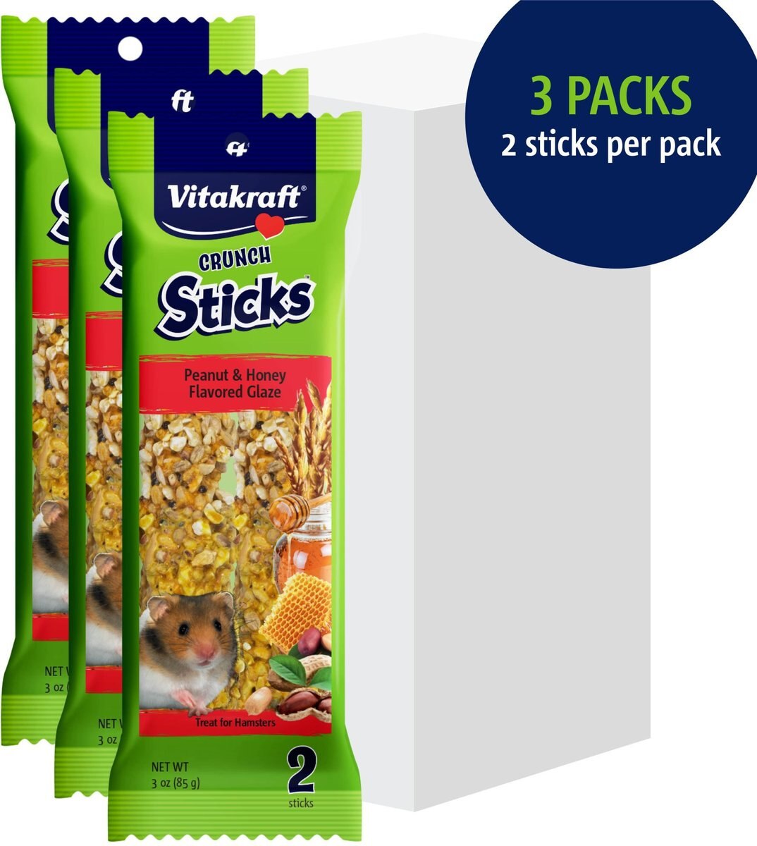 VITAKRAFT Crunch Sticks Peanut & Honey Small Pet Treats, 9-oz bag, 3 ...