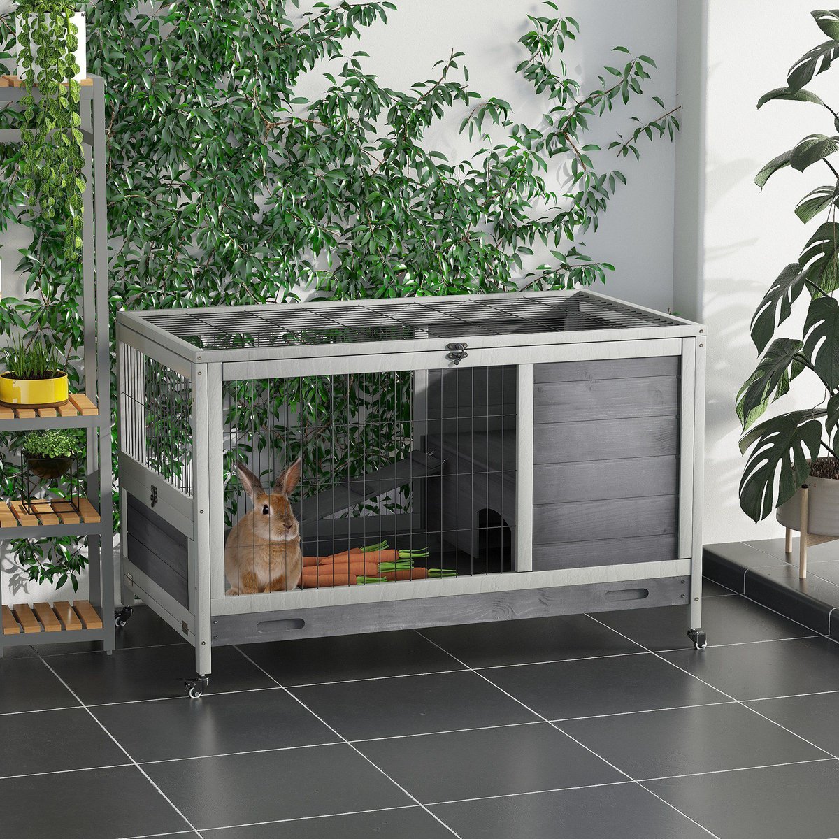 PAWHUT Elevated Wooden Indoor Rabbit Hutch, Grey - Chewy.com