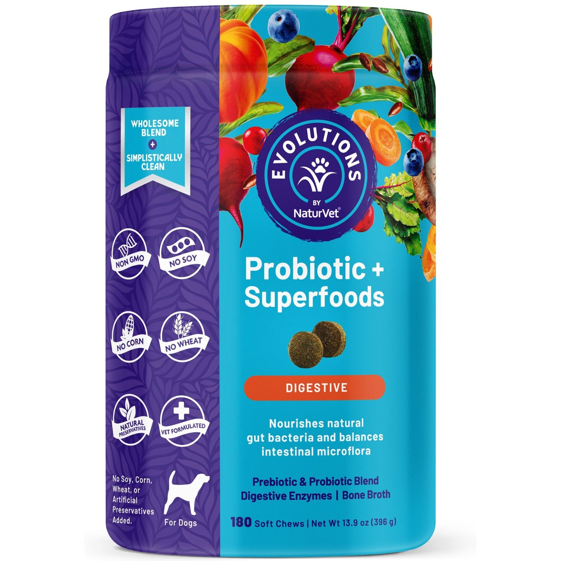 NATURVET Evolutions Probiotic + Superfoods Soft Chews Dog Supplement ...