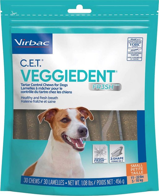 VIRBAC C.E.T. VeggieDent Fr3sh Dental Chews for Small Dogs, 11-22 lbs ...