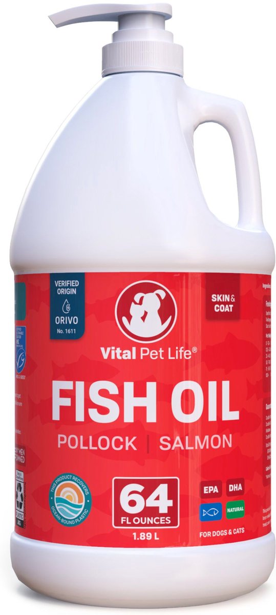 VITAL PET LIFE Fish Oil Skin & Coat Health Liquid Cat & Dog Supplement ...