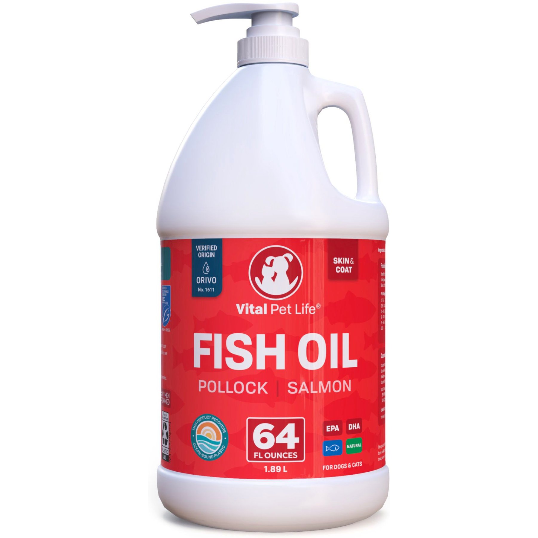 VITAL PET LIFE Fish Oil Skin & Coat Health Liquid Cat & Dog Supplement ...