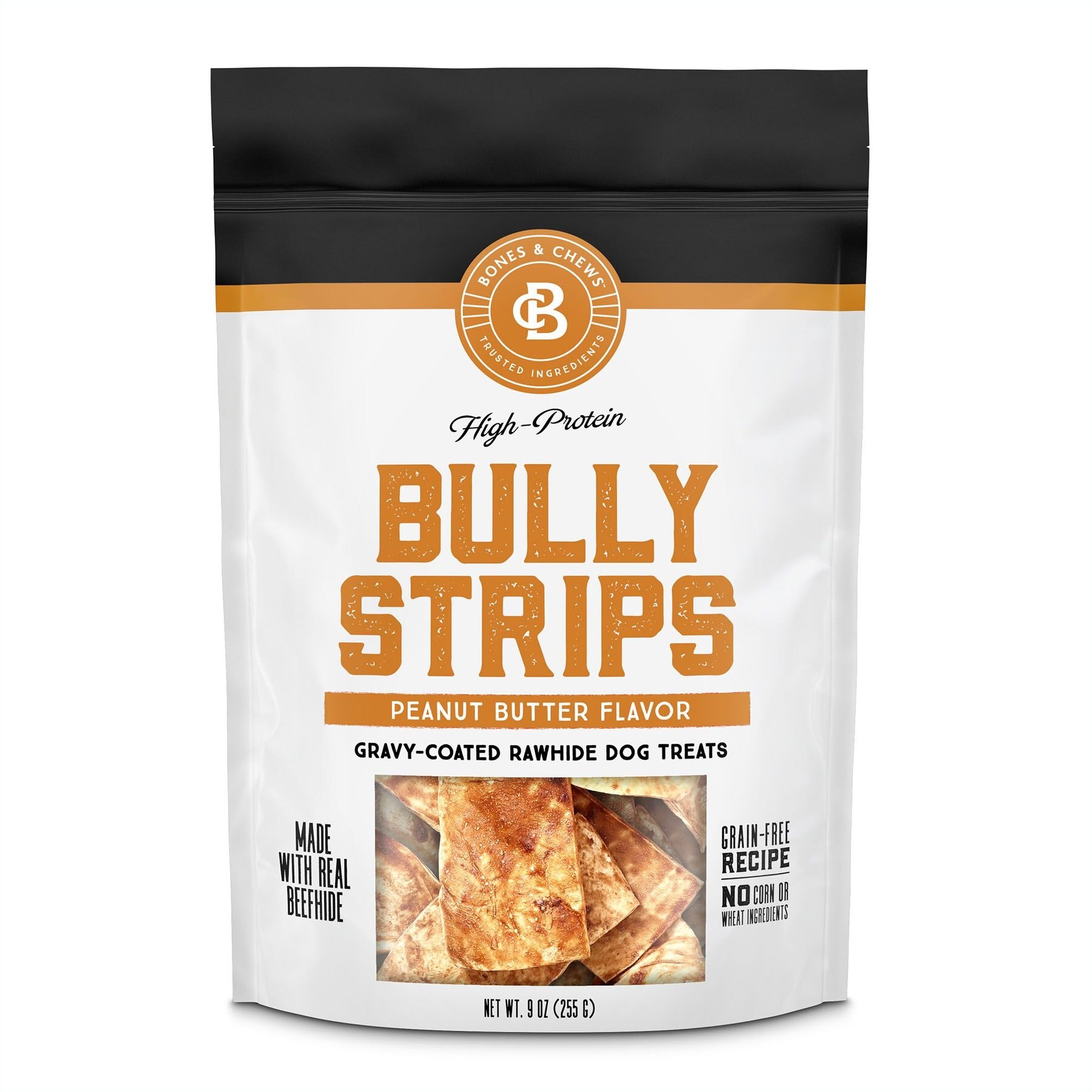 BONES & CHEWS Bully Strips Peanut Butter Flavor Beef Dog Treats, 9-oz ...