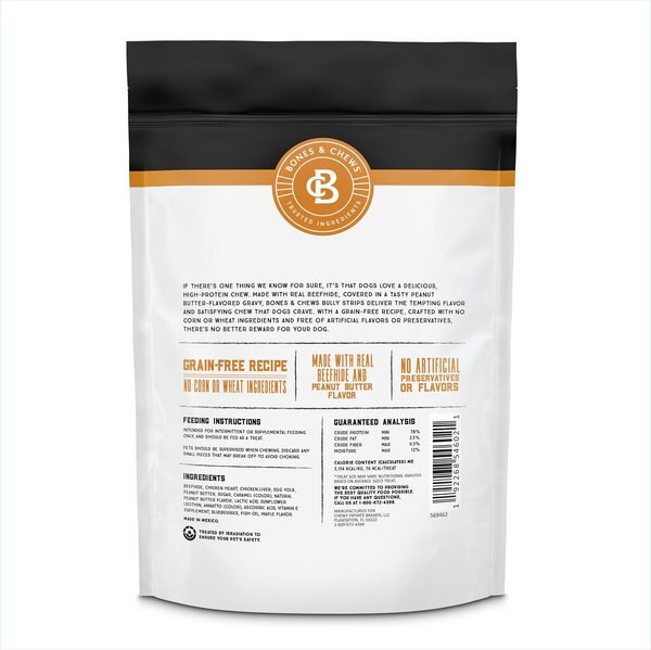 BONES & CHEWS Bully Strips Peanut Butter Flavor Beef Dog Treats, 9-oz ...