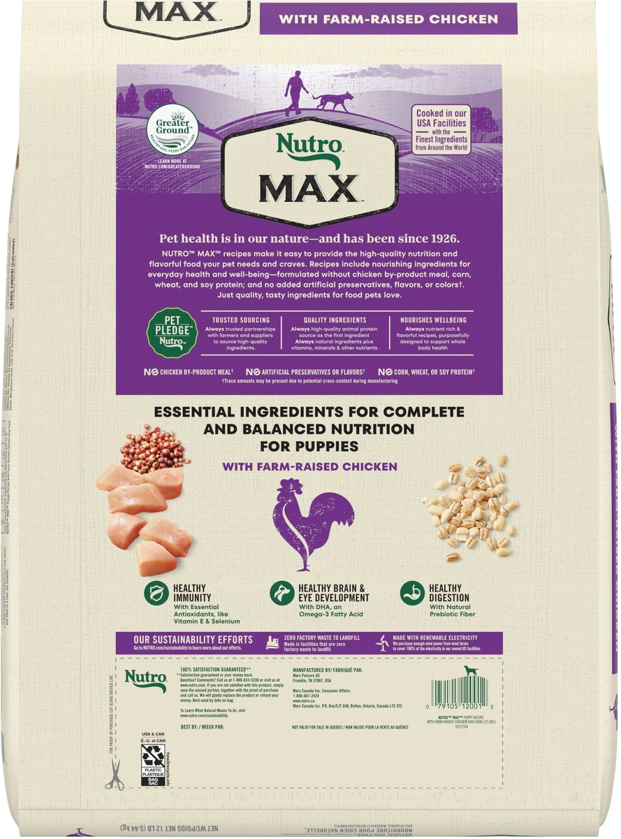NUTRO Max Puppy Farm-Raised Chicken Recipe Natural Dry Dog Food, 12-lb ...