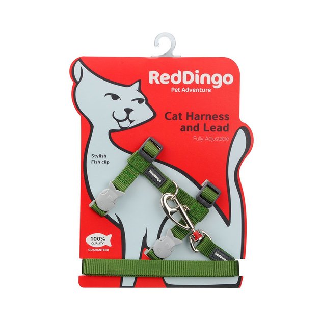 RED DINGO Classic Nylon Cat Harness & Leash, Green, 10.6 to 18.9-in ...