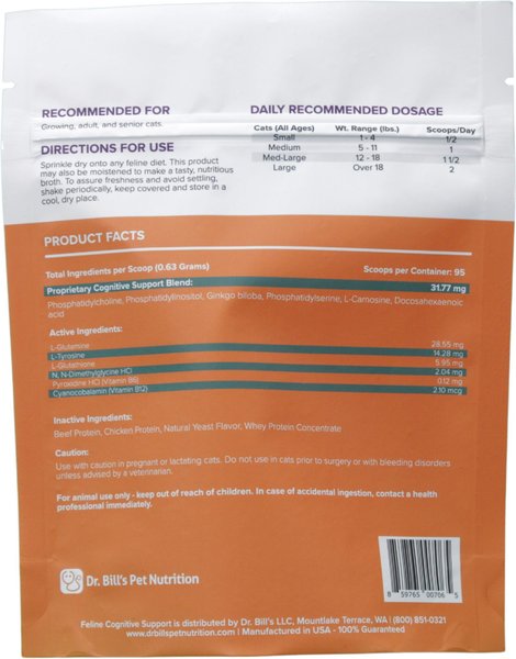 DR. BILL'S PET NUTRITION Feline Cognitive Support Cat Supplement Powder ...
