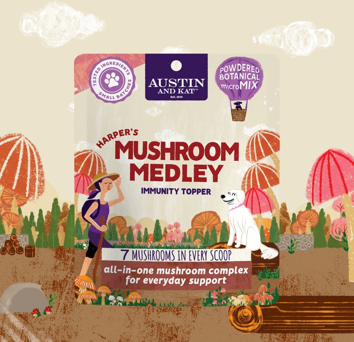 AUSTIN AND KAT Harper's Mushroom Medley Dog & Cat Supplement, 2.12-oz ...