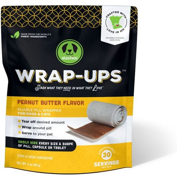 STASHIOS Wrap-Ups Peanut Butter Pill Wrapper Dog & Cat Treat, 30 count ...