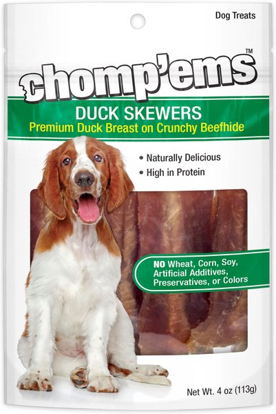 CHOMP'EMS Duck Skewers Jerky Dog Treats, 4-oz bag - Chewy.com