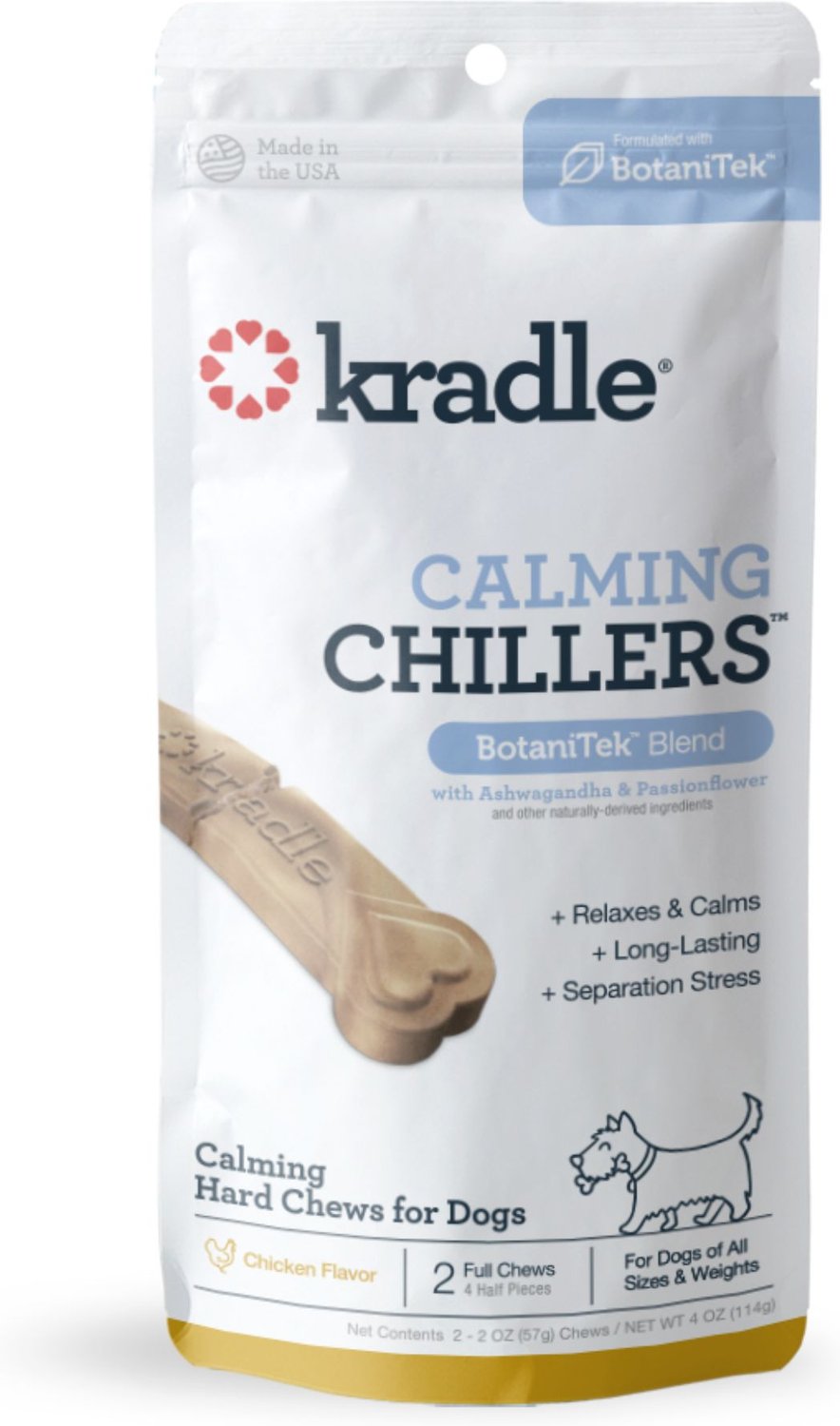 KRADLE Calming Chillers Chicken Flavored Hard Chew Dog Treats, 6 count ...