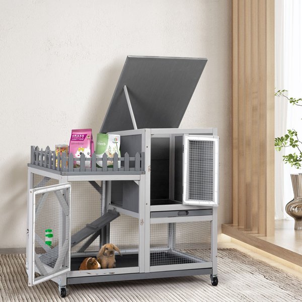 COZIWOW Rolling Rabbit Hutch with Balcony & Tray, Grey - Chewy.com
