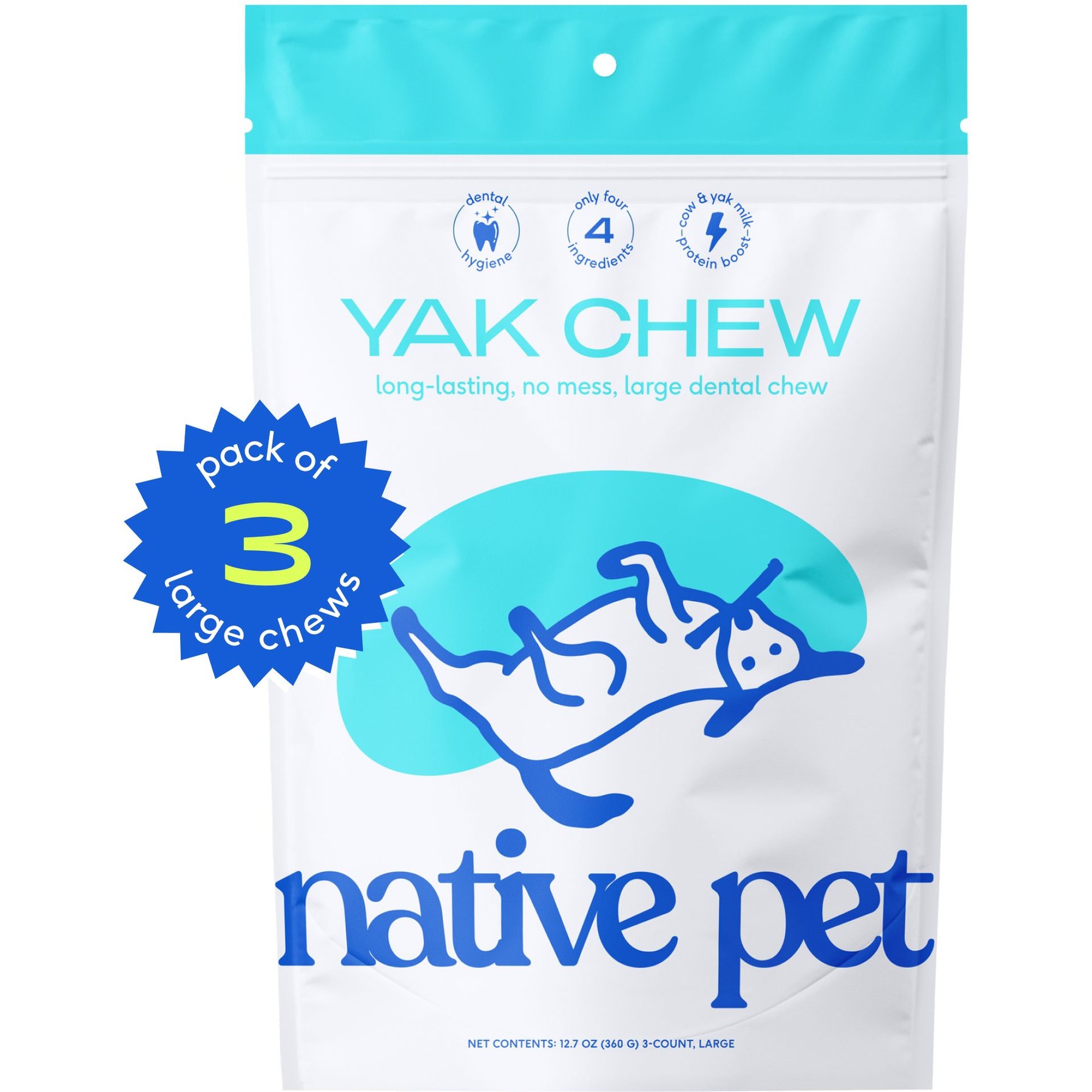 NATIVE PET Yak Dental Chews Himalayan Cheese Large Dog Treats, 3 count ...