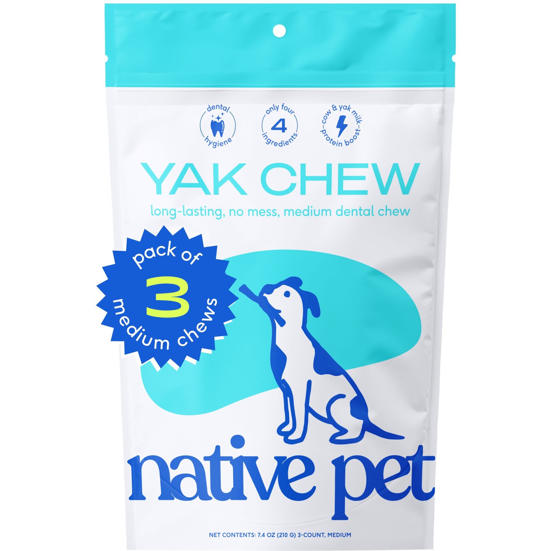 NATIVE PET Yak Dental Chews Himalayan Cheese Medium Dog Treats, 8-oz ...