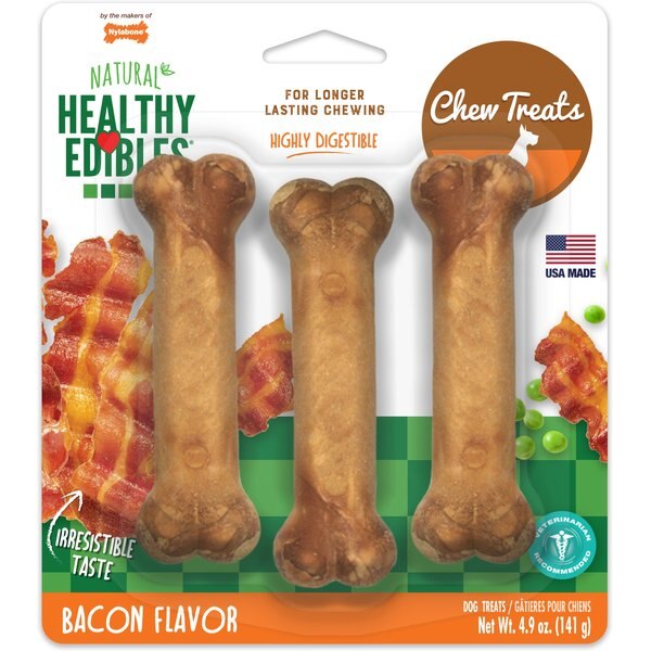 NYLABONE Healthy Edibles All-Natural Long Lasting Bacon Dog Chew Treats ...