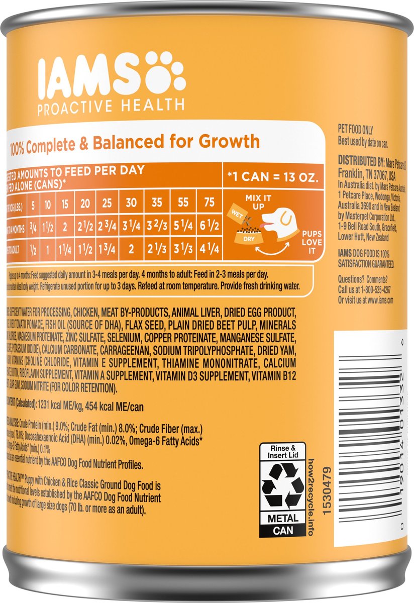 IAMS ProActive Health Classic Ground with Chicken & Rice Puppy Canned ...