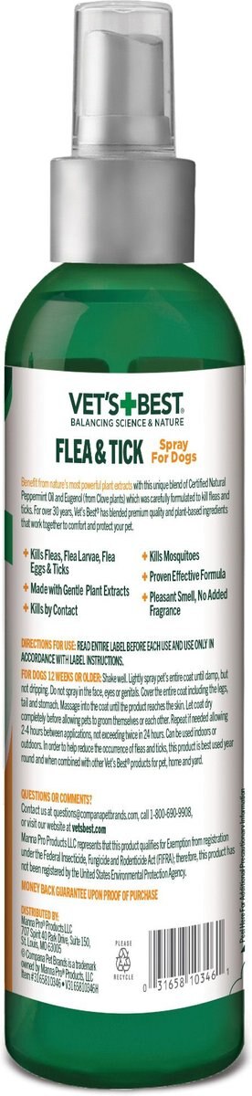VET'S BEST Flea + Tick Spray for Dogs, 8-fl oz bottle - Chewy.com
