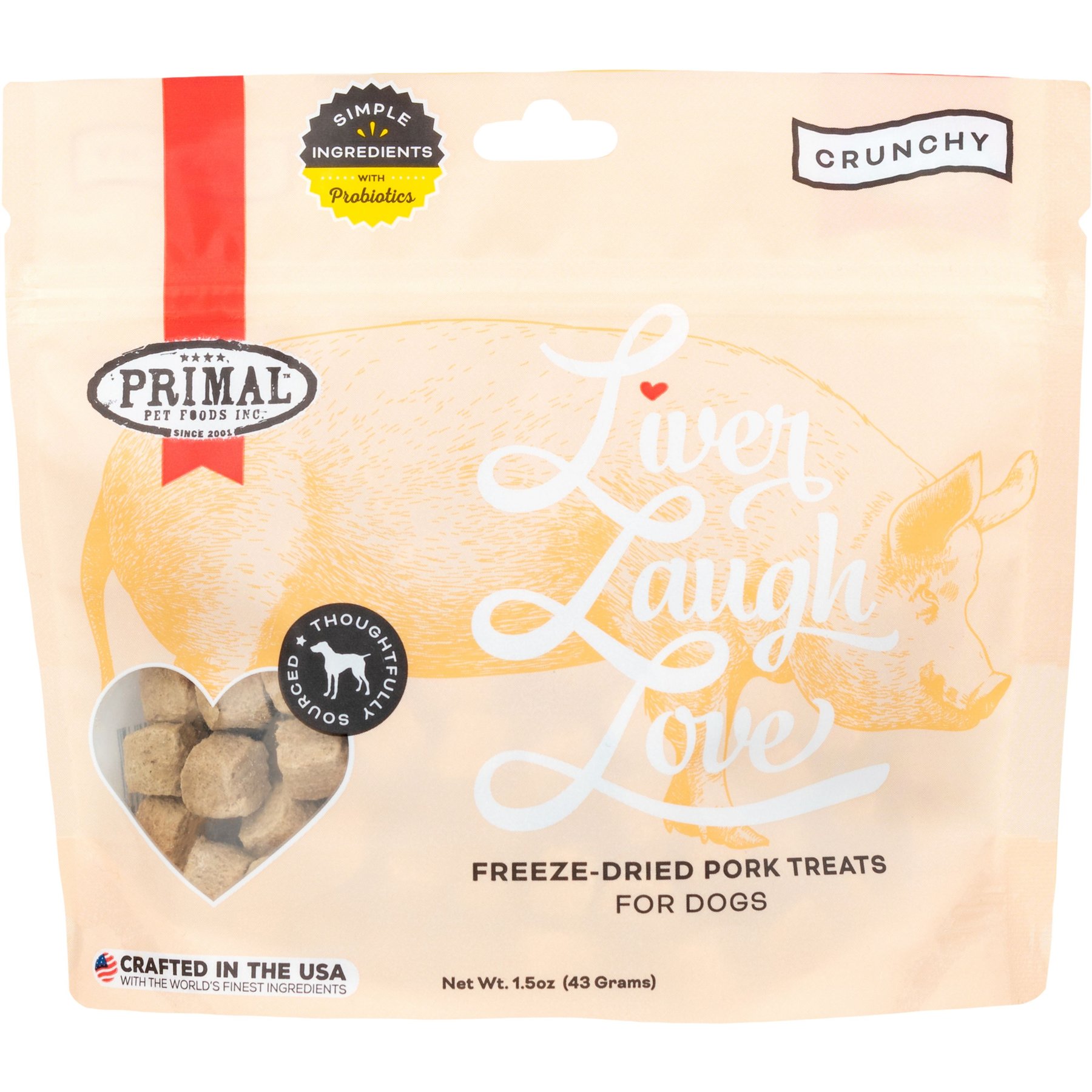 PRIMAL Liver, Laugh, Love Simply Pork Flavored Crunchy Dog Treats, 1.5 ...