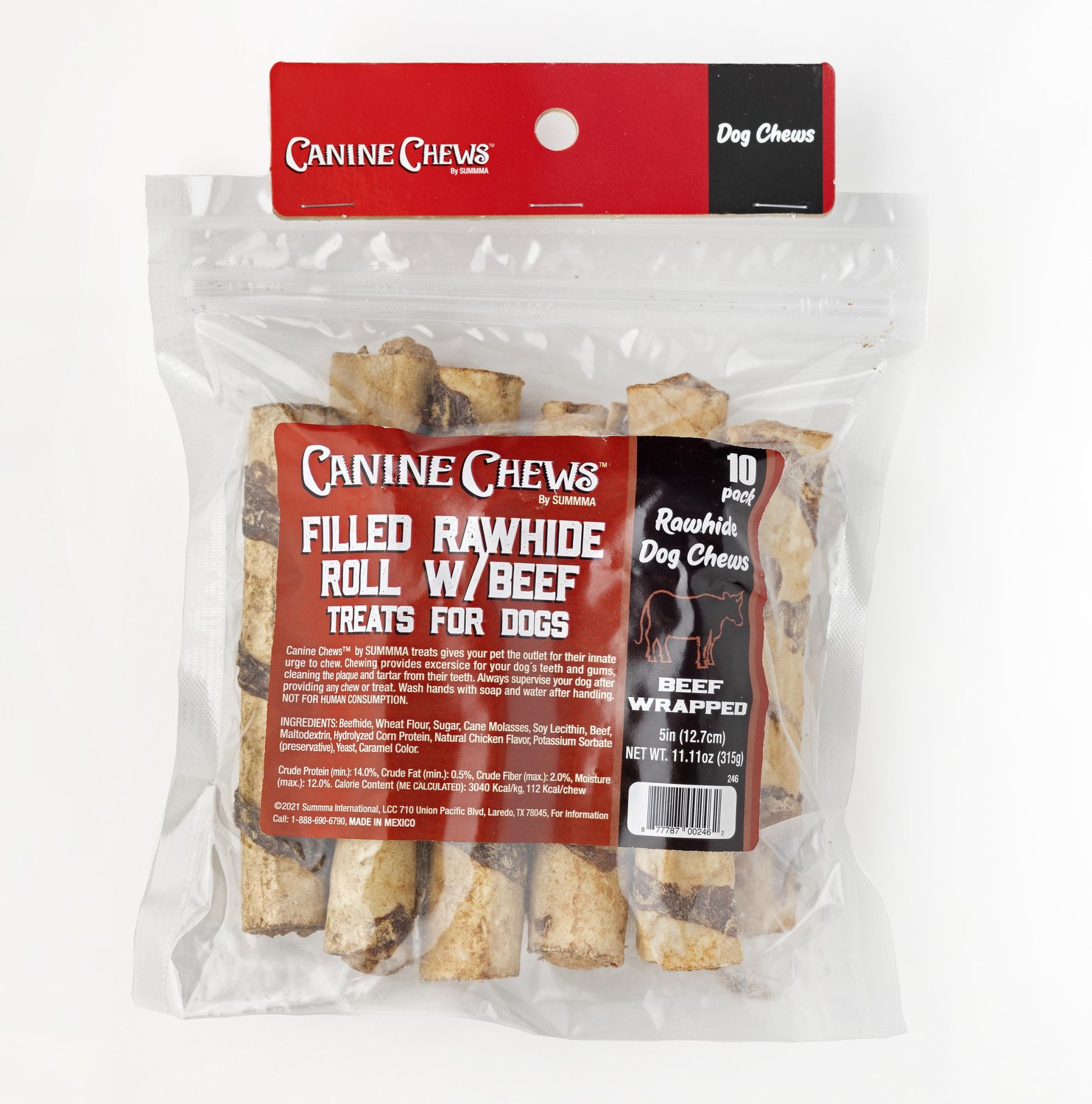 CANINE CHEWS 5-inch Wrapped & Filled Beef Flavored Rawhide Dog Chews ...