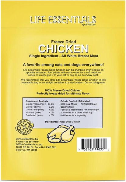 CAT-MAN-DOO Life Essentials Chicken Freeze-Dried Cat & Dog Treats, 2-oz ...