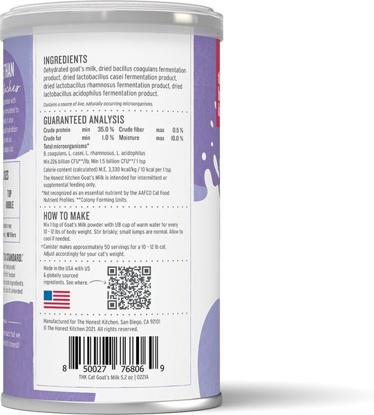 THE HONEST KITCHEN Goat's Milk with Probiotics for Cats, 5.2-oz, bundle ...