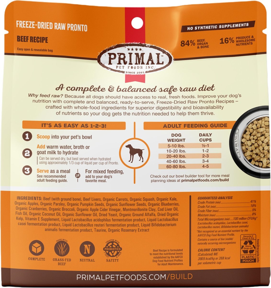 PRIMAL Raw Pronto Beef Recipe Dog Freeze-Dried Food, 7-oz bag - Chewy.com