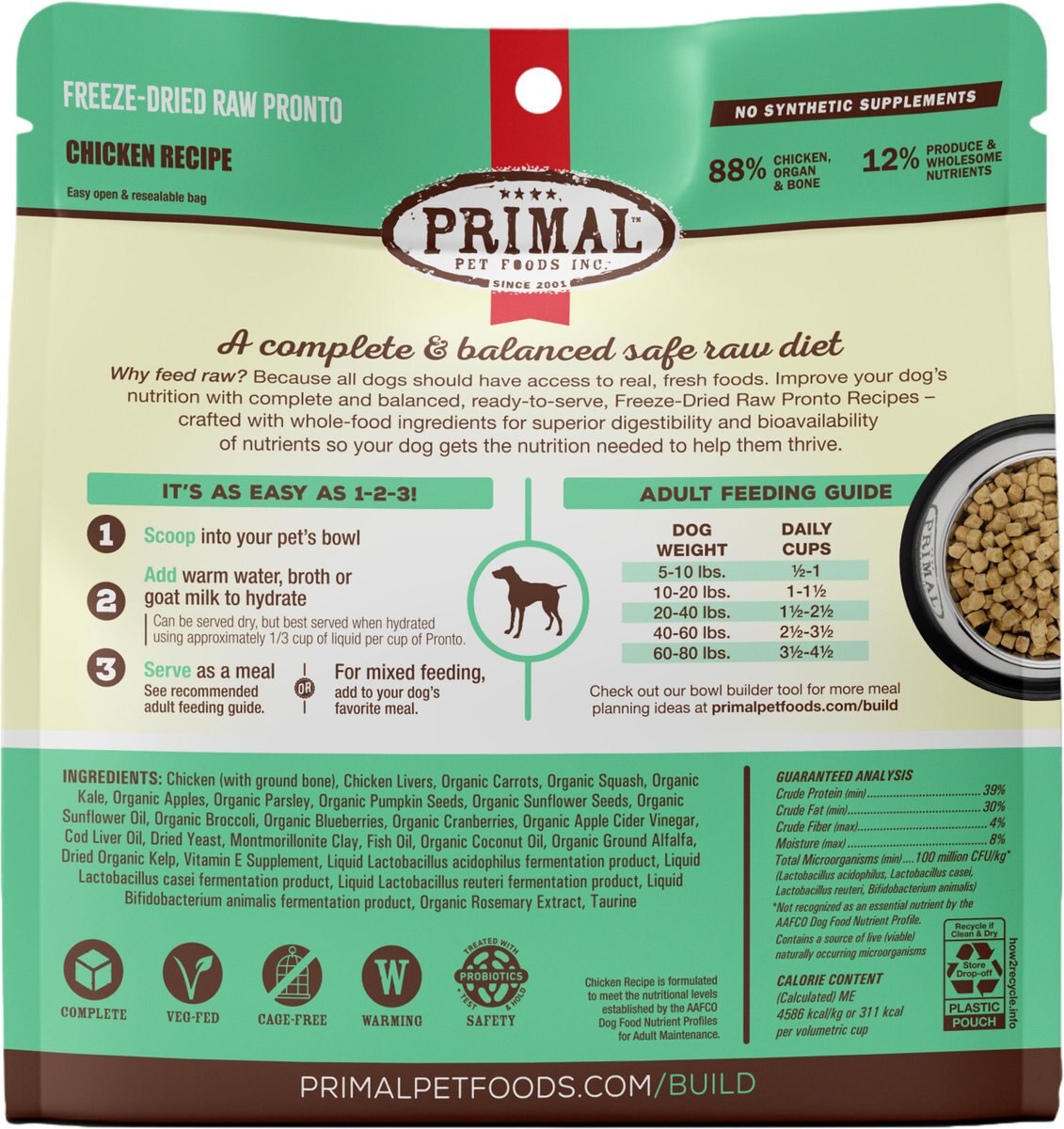 PRIMAL Raw Pronto Chicken Recipe Dog Freeze-Dried Food, 7-oz bag ...