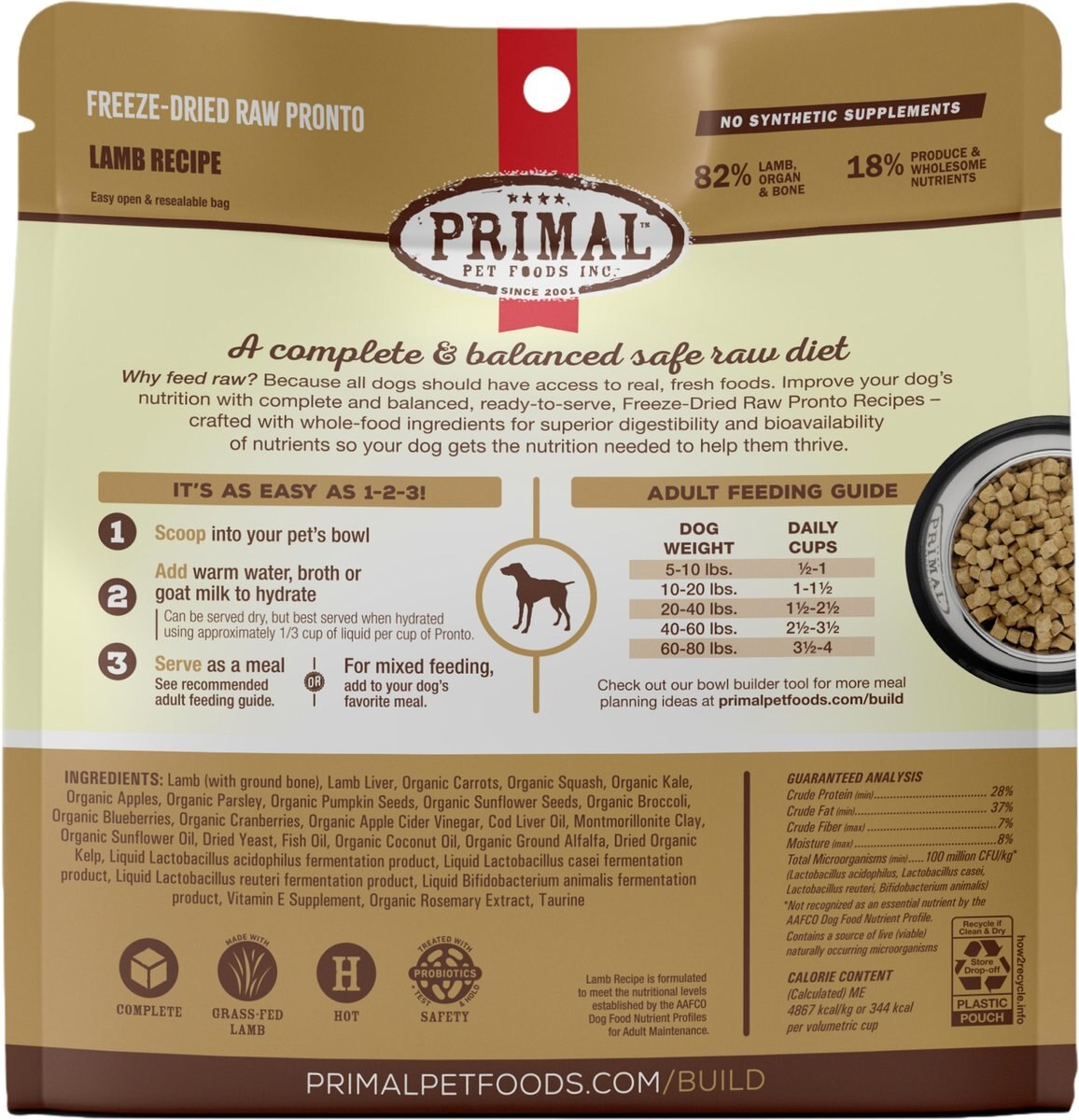 PRIMAL Raw Pronto Lamb Recipe Dog Freeze-Dried Food, 16-oz bag - Chewy.com
