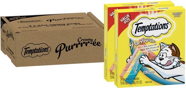 TEMPTATIONS Creamy Puree Salmon, Chicken & Tuna Variety Pack Lickable ...