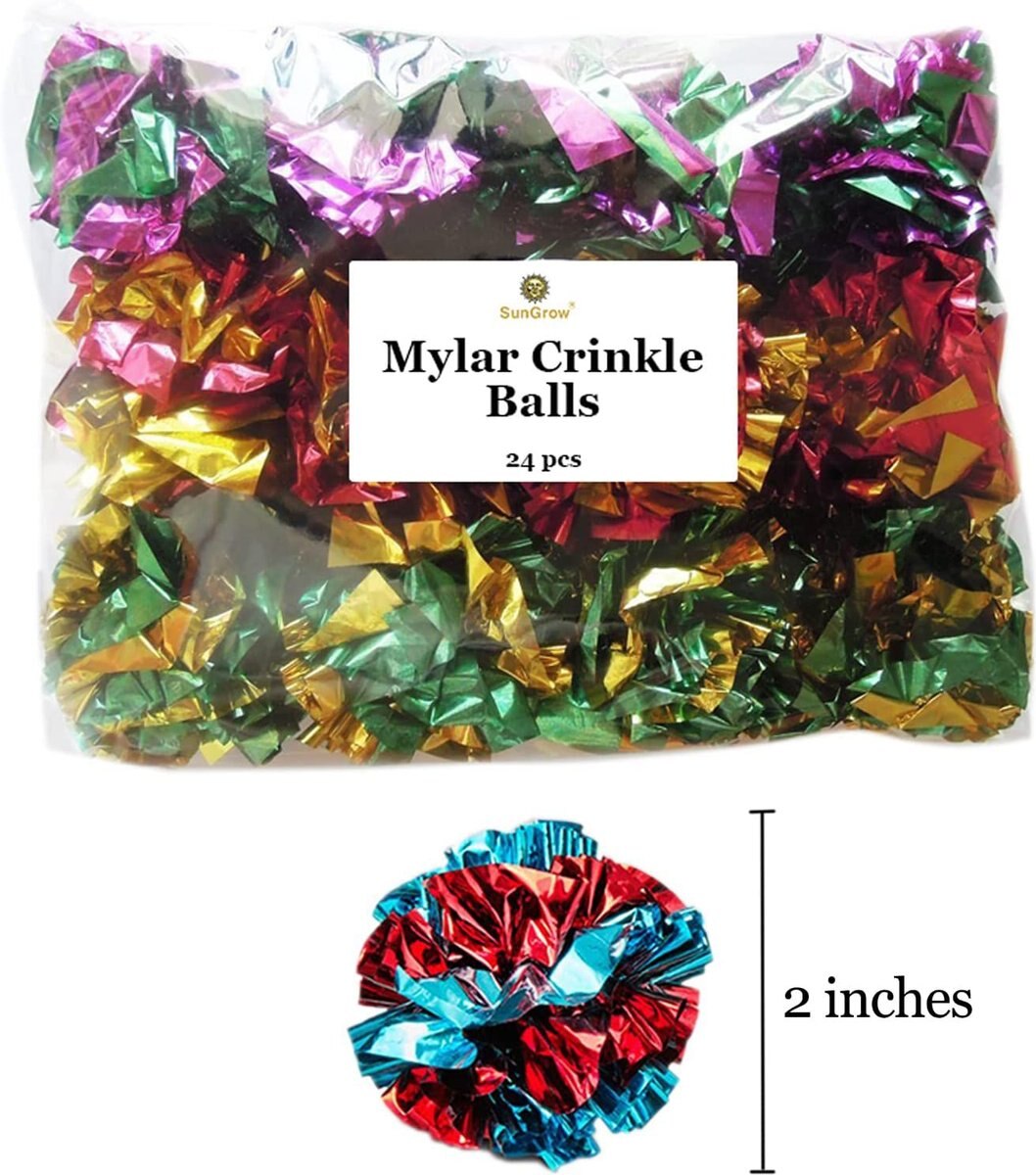 SUNGROW Interactive Colorful Indoor Cat & Ferret Mylar Crinkle Balls ...