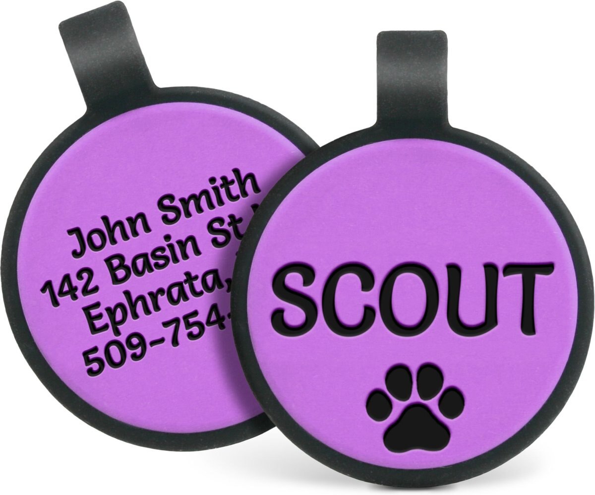 GOTAGS Personalized Silicone Round Dog & Cat ID Tag, Large, Purple ...