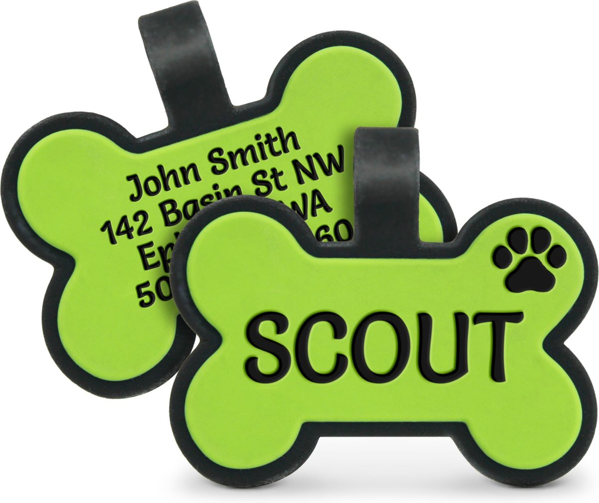 GOTAGS Personalized Silicone Bone Dog ID Tag, Large, Green - Chewy.com