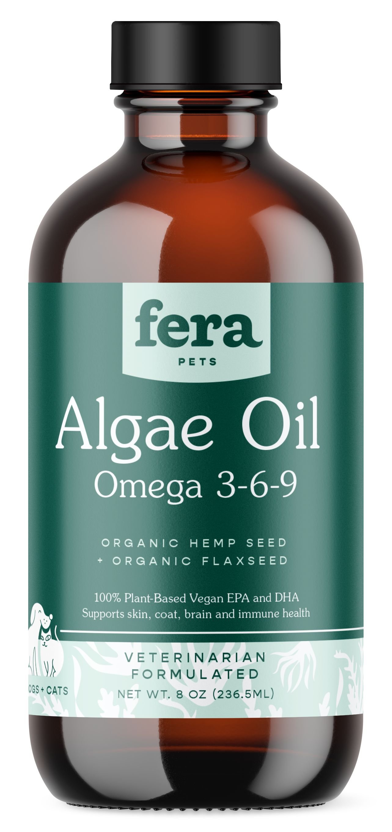 FERA PETS Vegan Omega-3s Algae Oil Supplement for Dogs & Cats, 8-oz ...