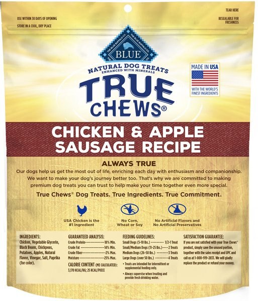 BLUE BUFFALO True Chews Natural Chicken & Apple Sausage Dog Treats, 12 ...