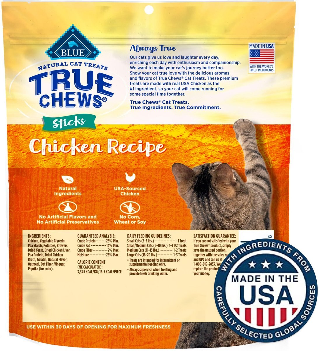 BLUE BUFFALO True Chews Sticks Natural Chicken Cat Treats, 3-oz bag ...