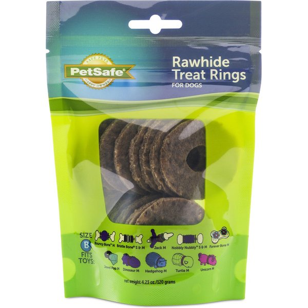 PETSAFE Busy Buddy Natural Rawhide Peanut Butter Rings Dog Treats, Size ...