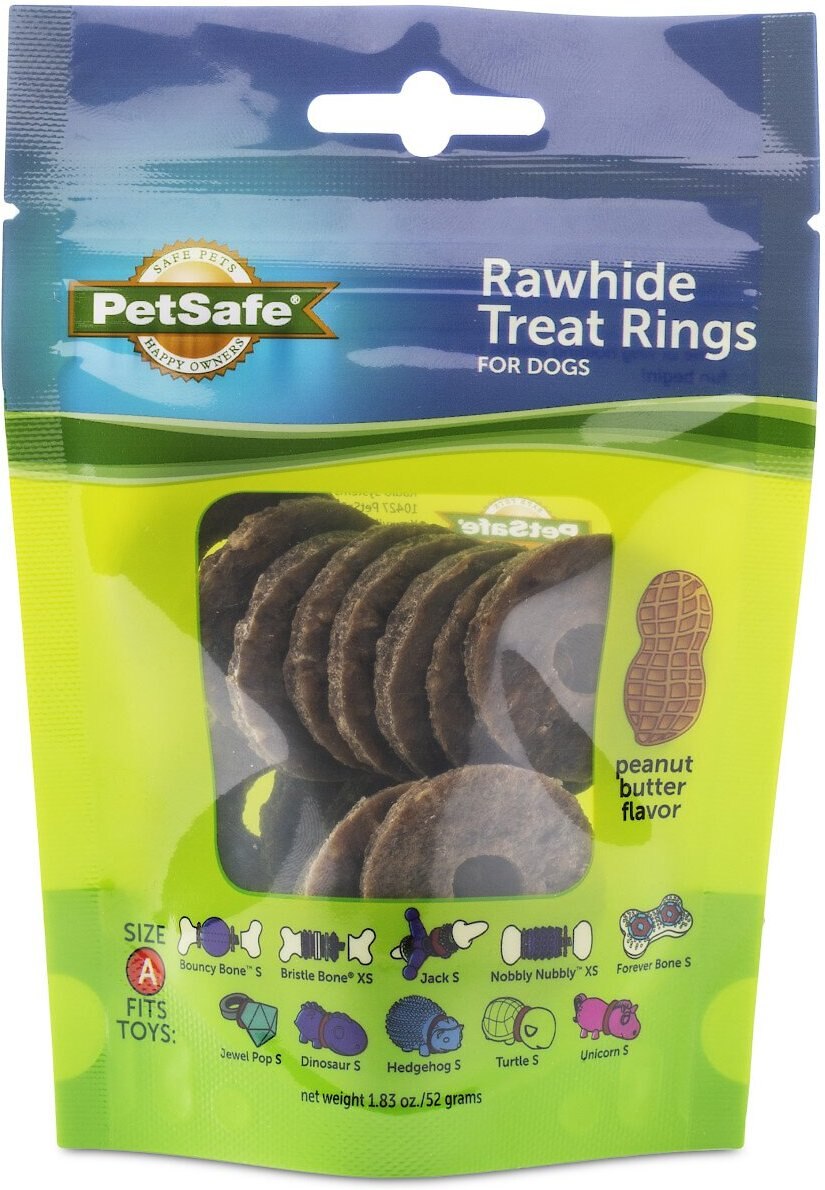 PETSAFE Busy Buddy Natural Rawhide Peanut Butter Rings Dog Treats, Size ...