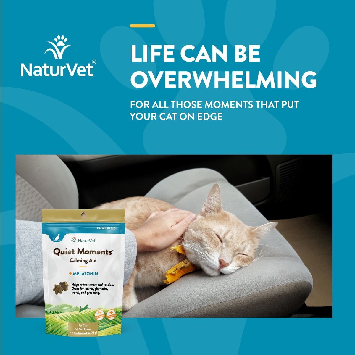 NATURVET Quiet Moments Soft Chews Calming Supplement for Cats, 50 count ...